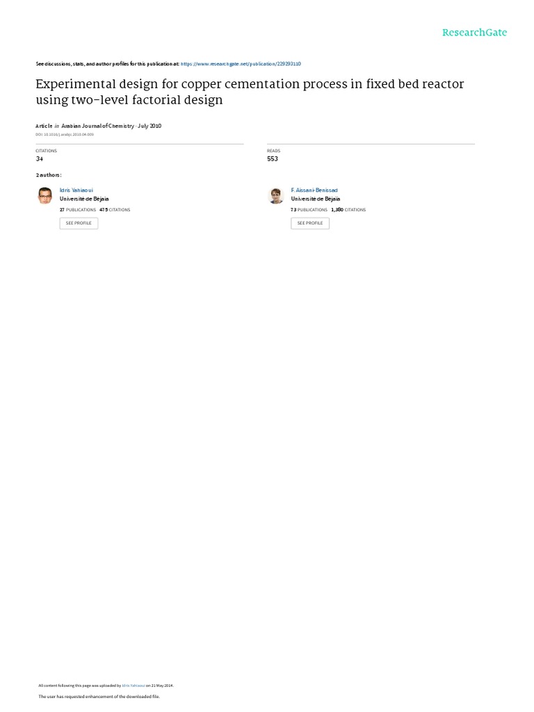 Experimental Design For Copper Cementation Process | PDF | Experiment ...