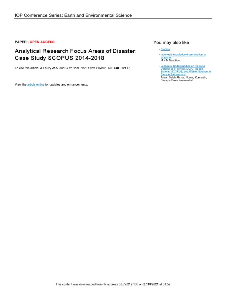Analytical Research Focus Areas of Disaster: Case Study SCOPUS 2014 ...