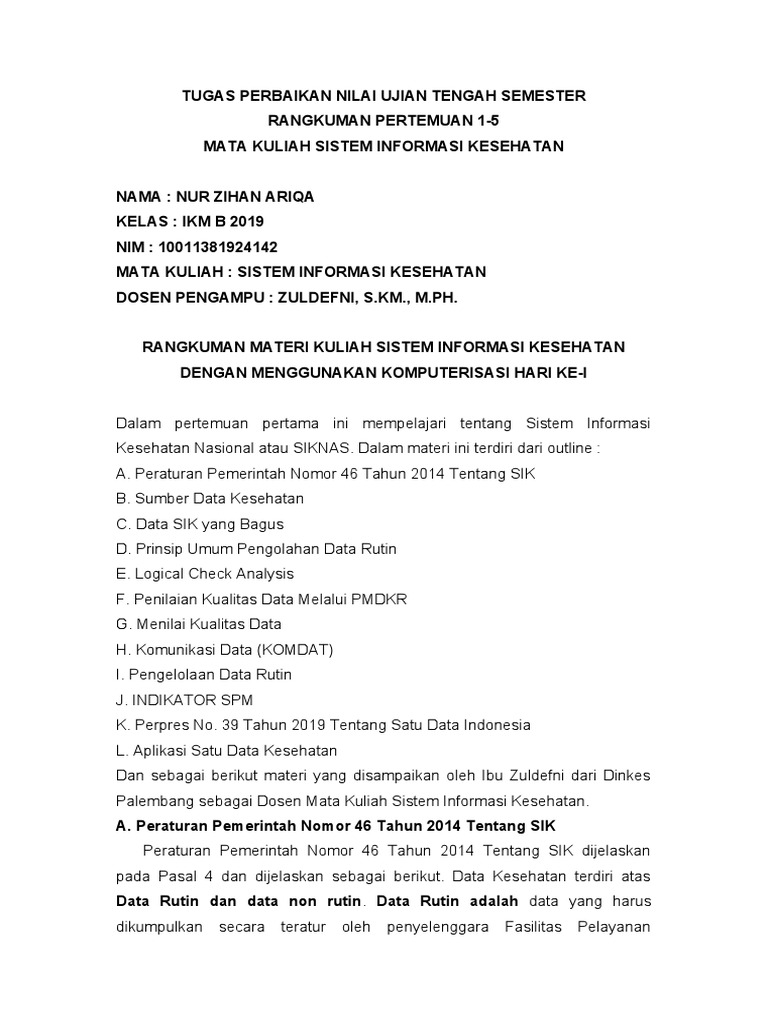 Nur Zihan Ariqa - Ikm B 2019 - Tugas Perbaikan Nilai Ujian Tengah Semester | PDF
