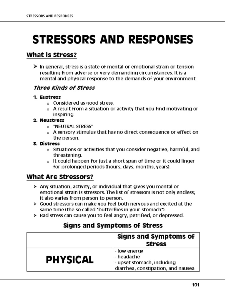 Stressors and Responses: Physical | PDF | Stress (Biology) | Social Support