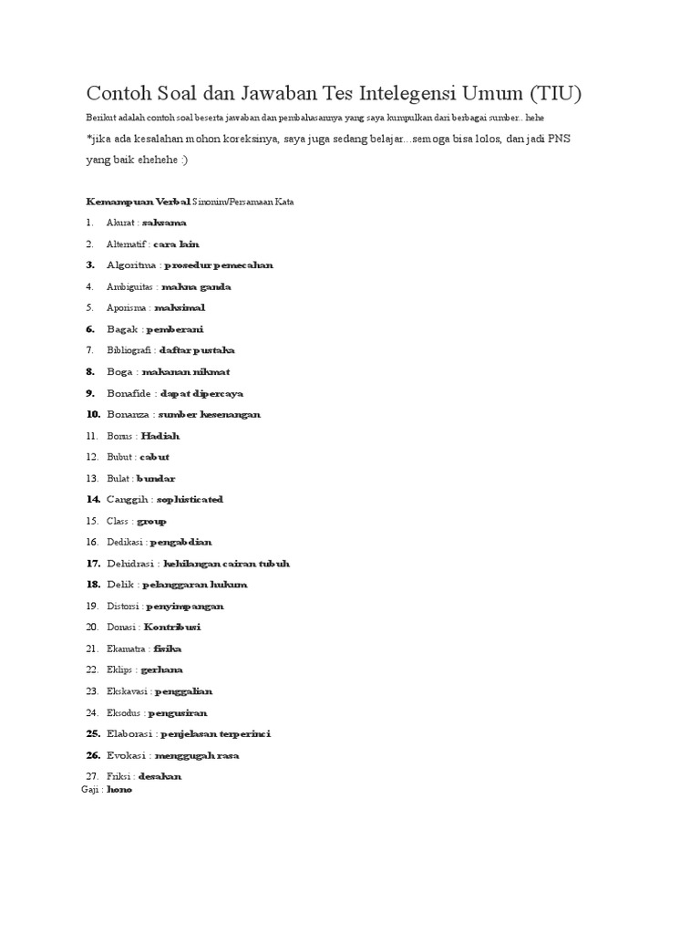 Contoh Soal Dan Jawaban Tes Intelegensi | PDF