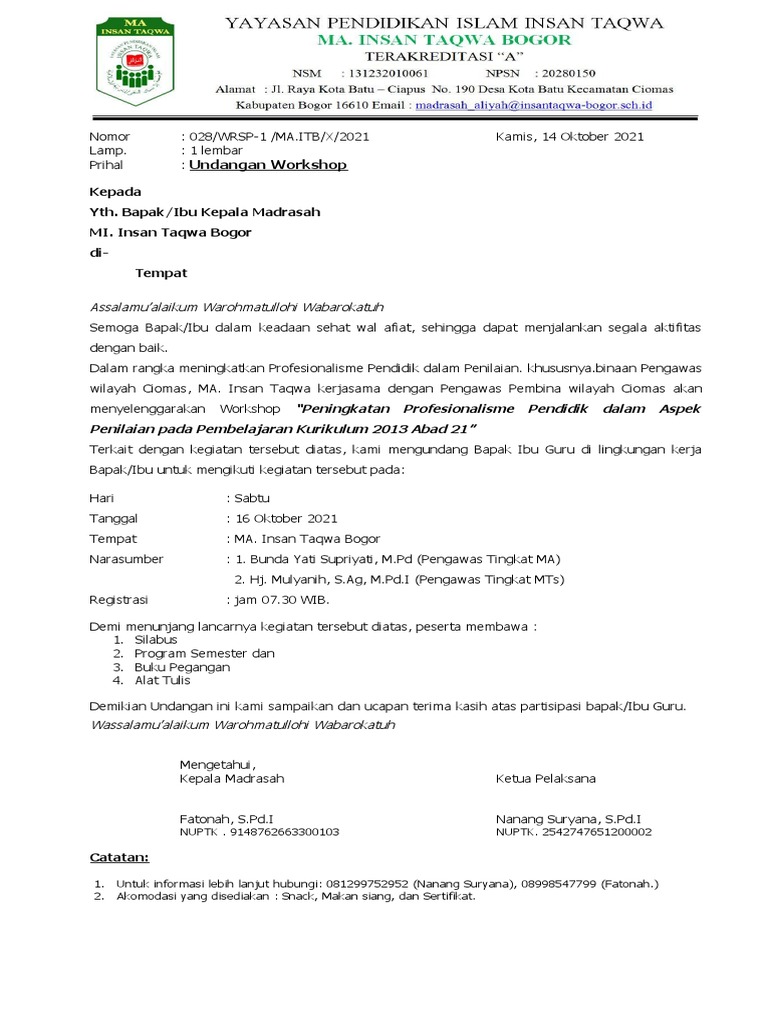 Surat Undangan Workshop | PDF | Kesehatan Holistik