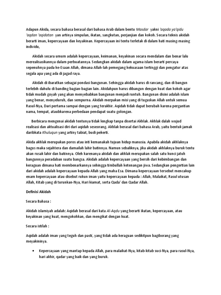 Makna dan Pentingnya Akidah | PDF | Karier & Perkembangan | Filsafat