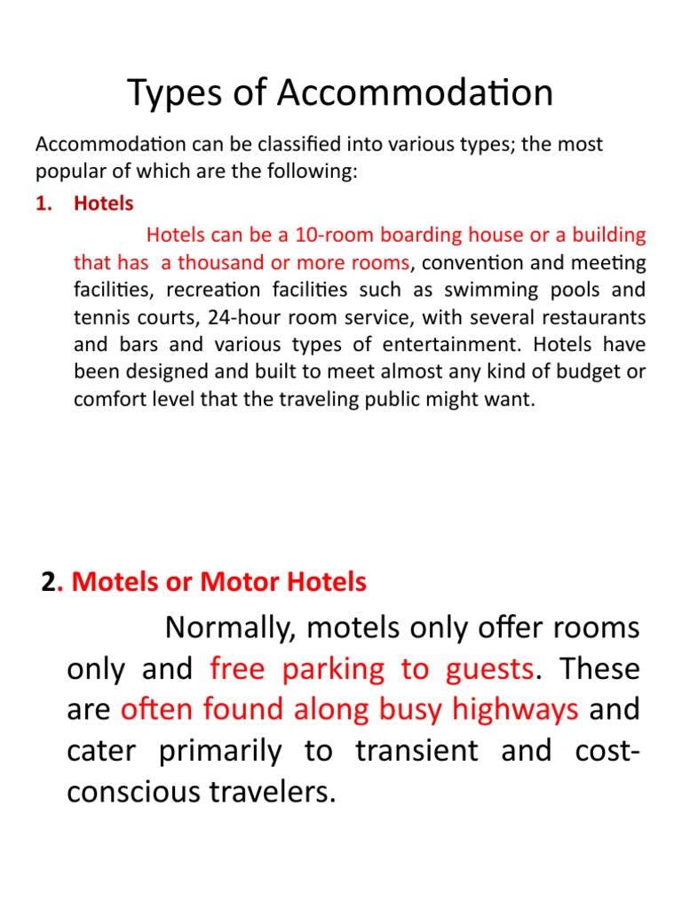 Types of Accommodation | PDF | Hotel | Spa