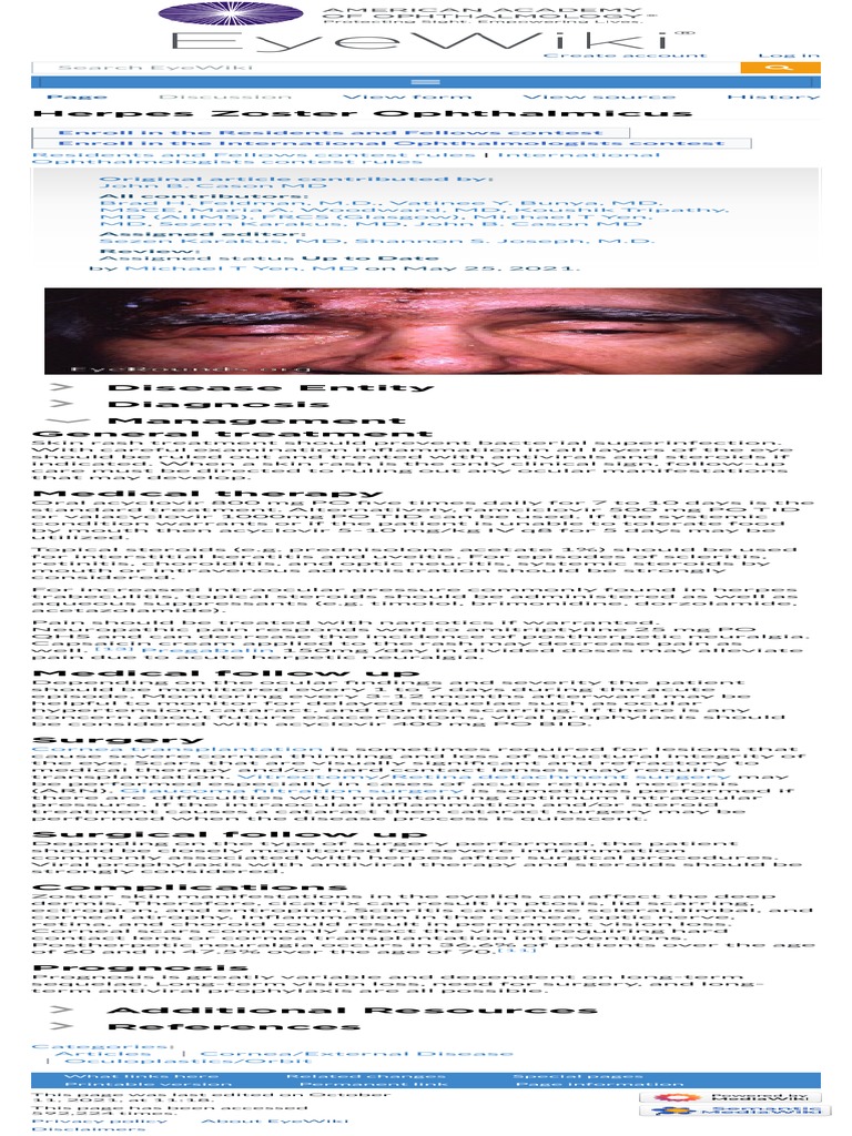 Herpes Zoster Ophthalmicus Eyewiki Pdf Diseases And Disorders