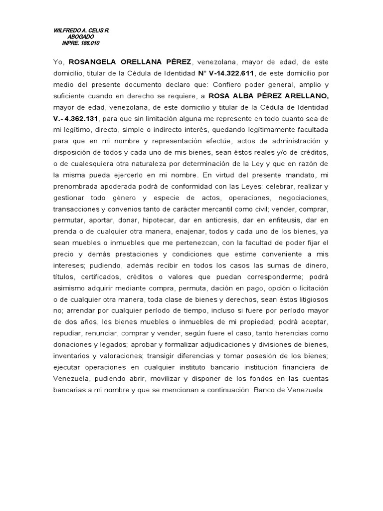 Poder General Rosangela A Rosalba - Incluye Cuentas Bancarias | PDF | Bancos | Cheque