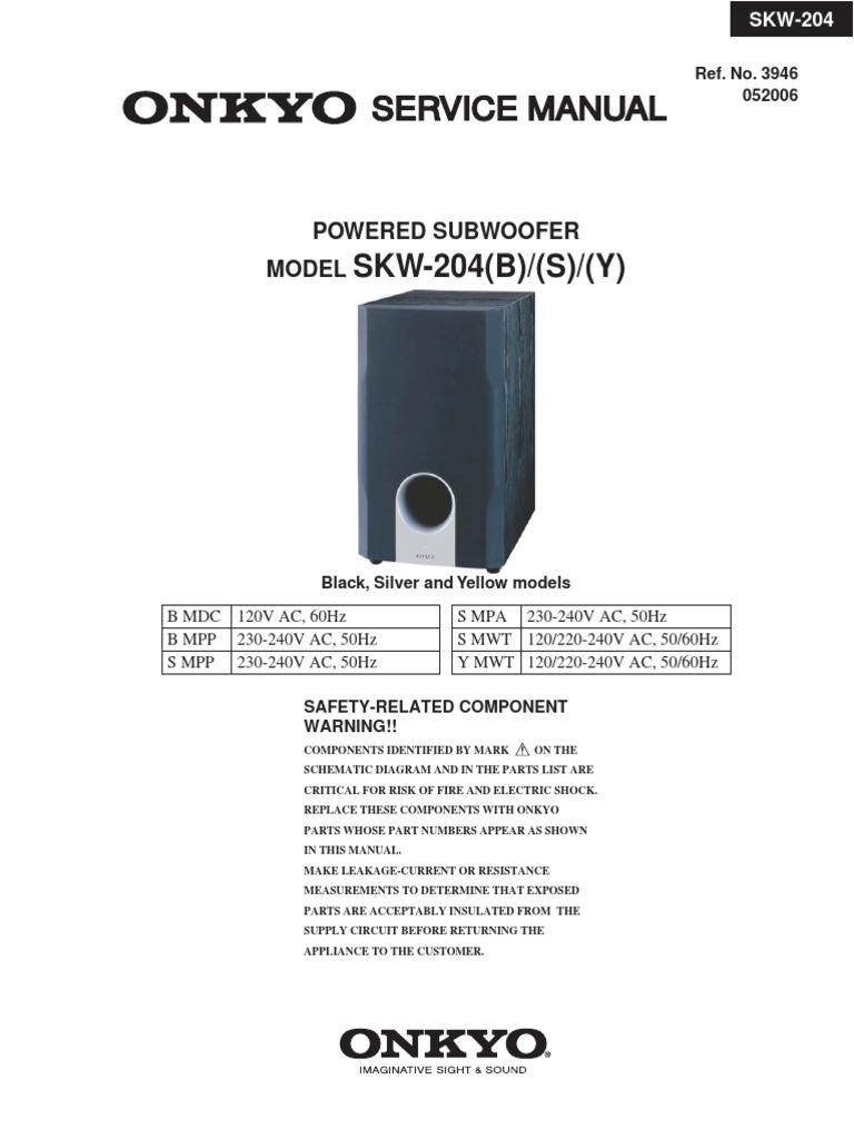 Onkyo SKW-204 Subwoofer Service Manual | PDF | Capacitor | Electric Power