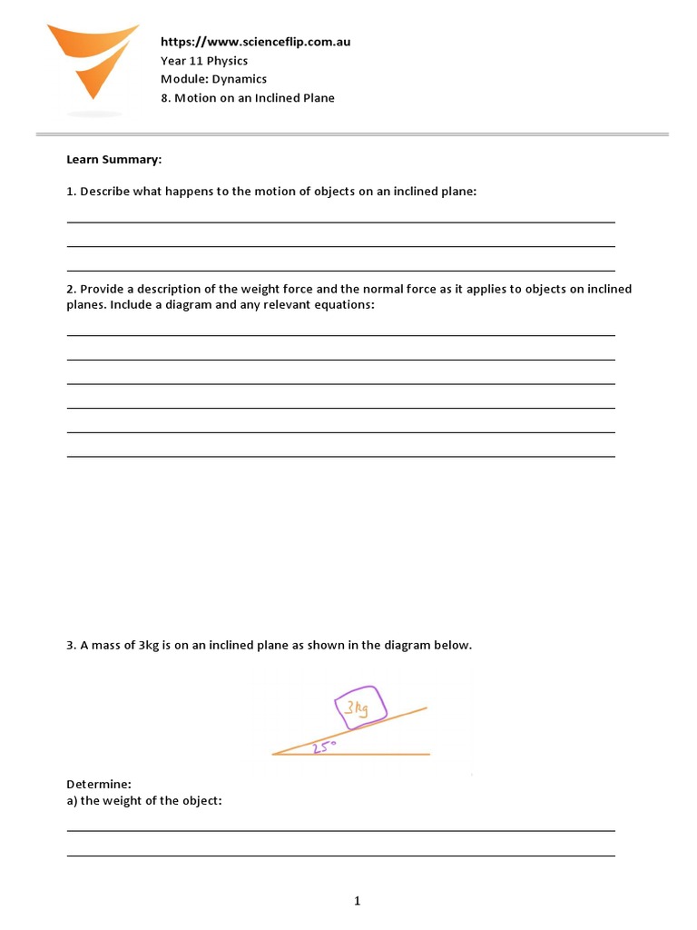 Motion and Forces on Inclined Planes | PDF | Science & Mathematics ...