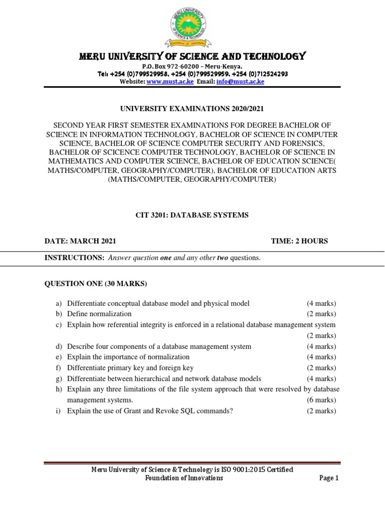 Cit 3201 Database Systems | PDF | Sql | Databases