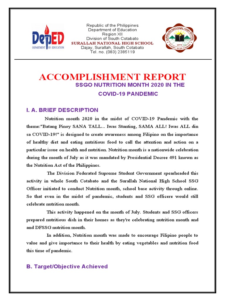 Accomplishment Report: Ssgo Nutrition Month 2020 in The Covid-19 ...