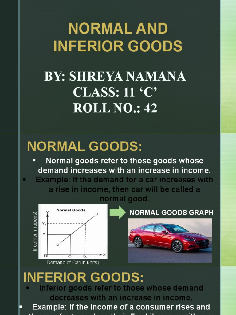 Normal and Inferior Goods: By: Shreya Namana CLASS: 11 C' ROLL NO.: 42 ...