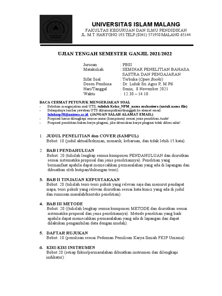 Topik 8 Soal Uts Seminar Penelitian Bahasa Sastra Indonesia | PDF