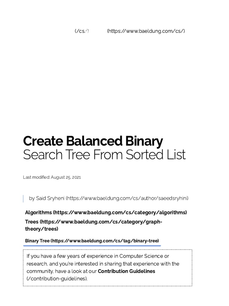Create Balanced Binary Search Tree From Sorted List Last Modi Ed August 25 2021 Pdf 