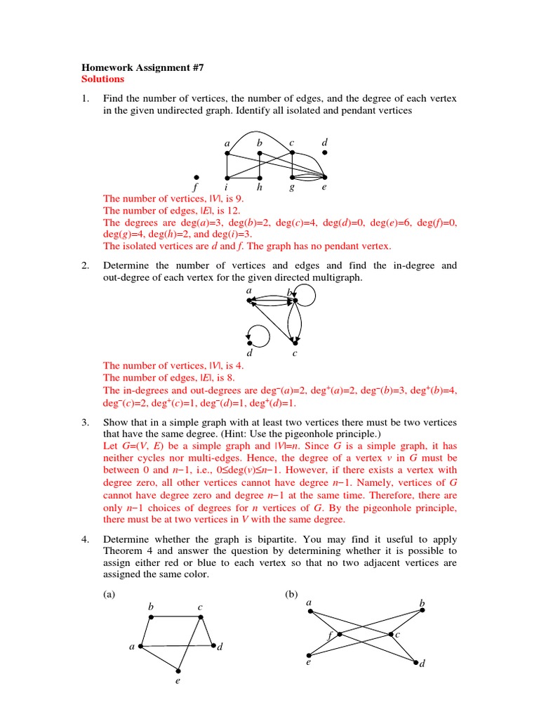 Solutions: Homework Assignment #7 | PDF | Vertex (Graph Theory ...