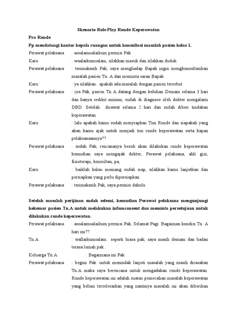Skenario Role Play Ronde Keperawatan | PDF