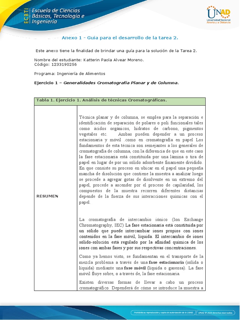 Anexo 1 - Guia para El Desarrollo de La Tarea 2 Cromatografia | PDF | Cromatografía | Elución