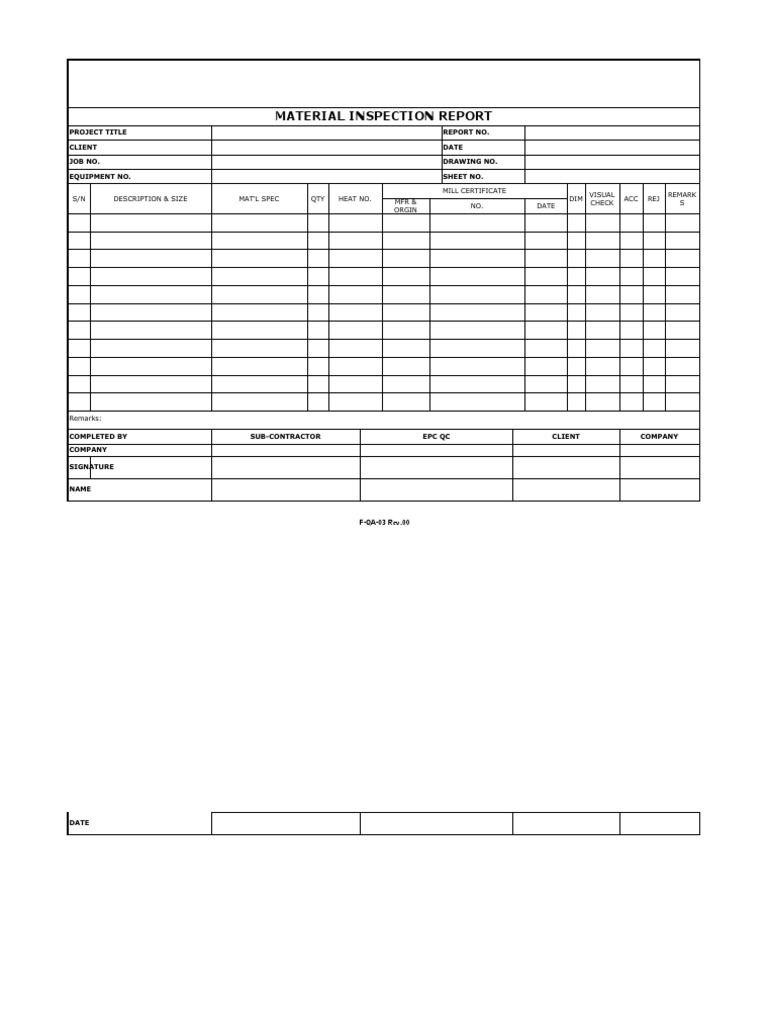 F-Qa-03 Material Inspection Report | PDF