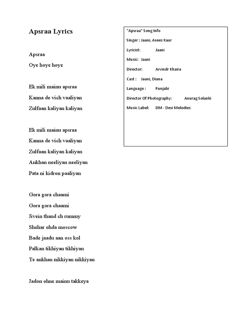 Apsraa Lyrics | PDF