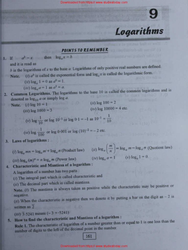 ICSE Class 9 Maths Chapter 09 Logarithms | PDF