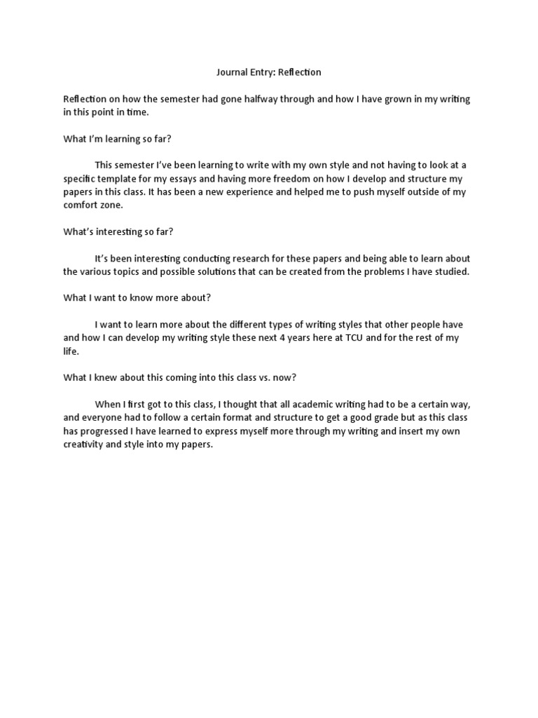 Journal Entry - Reflection | PDF