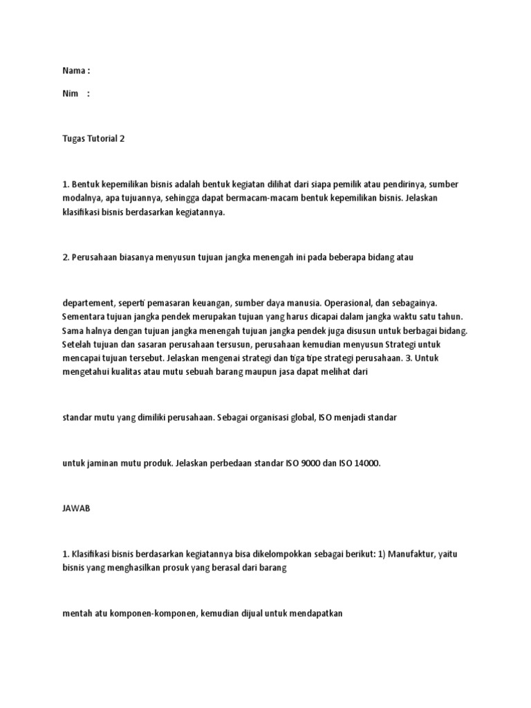 Tugas Tuton 2 Pengantar Bisnis | PDF | Bisnis
