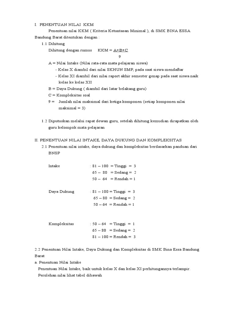 PENENTUAN KKM DI SMK BINA ESSA | PDF