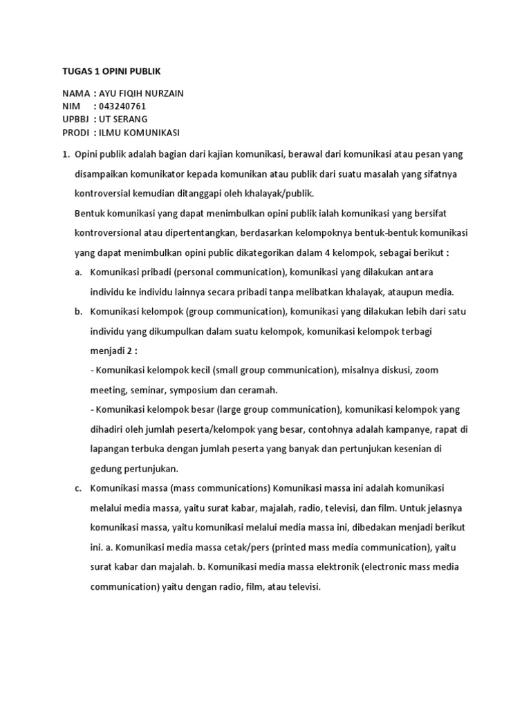 Tugas 1 Opini Publik | PDF