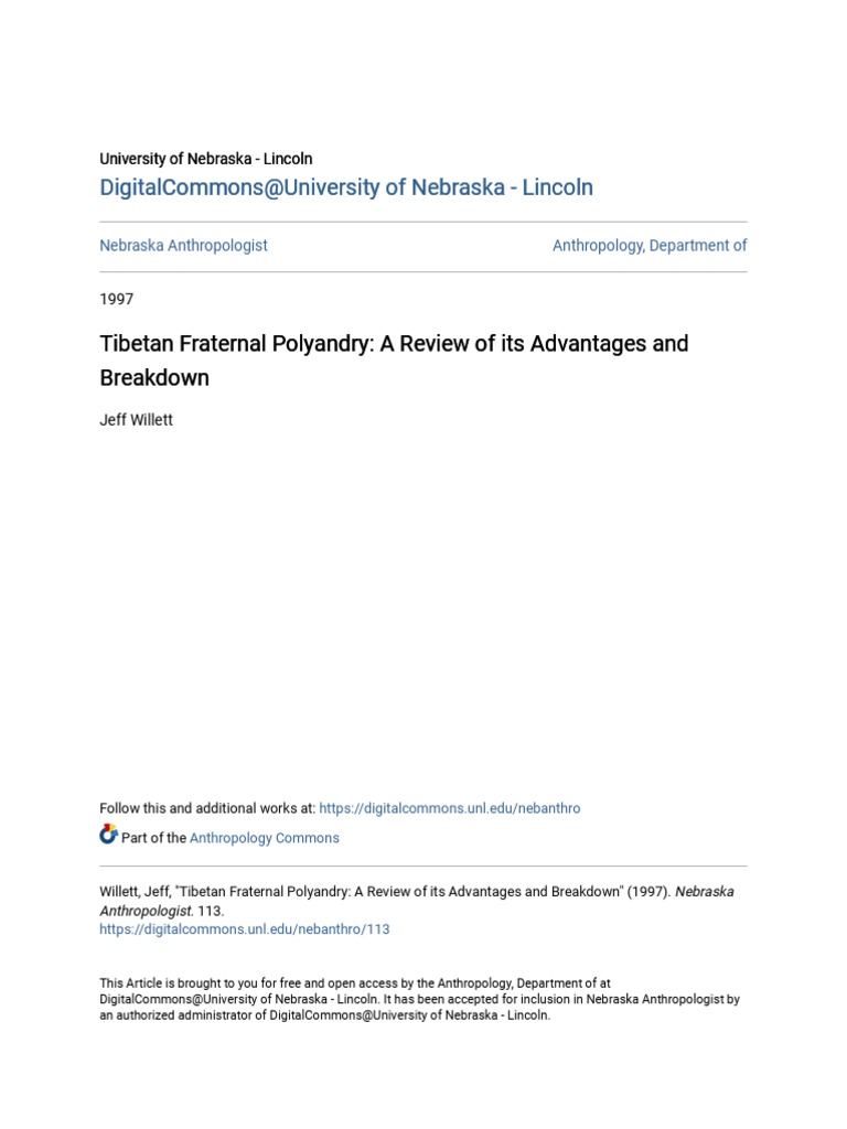 Tibetan Fraternal Polyandry - A Review of Its Advantages and Break ...