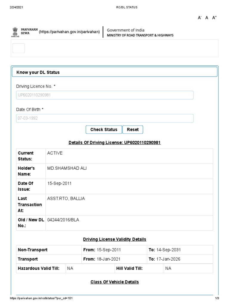 (Https://parivahan - Gov.in/parivahan) Government of India: Active | PDF