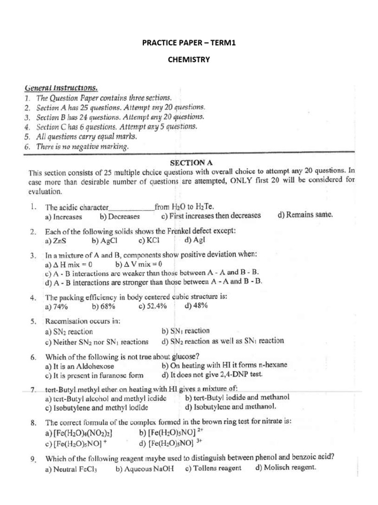 Practice Test - Chemistry - Grade 12 | PDF