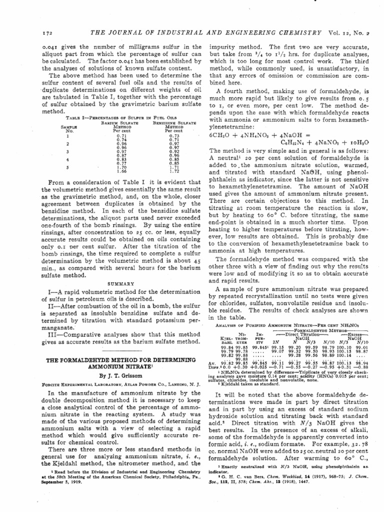The Formaldehyde Method For Determining | PDF | Chemistry | Titration