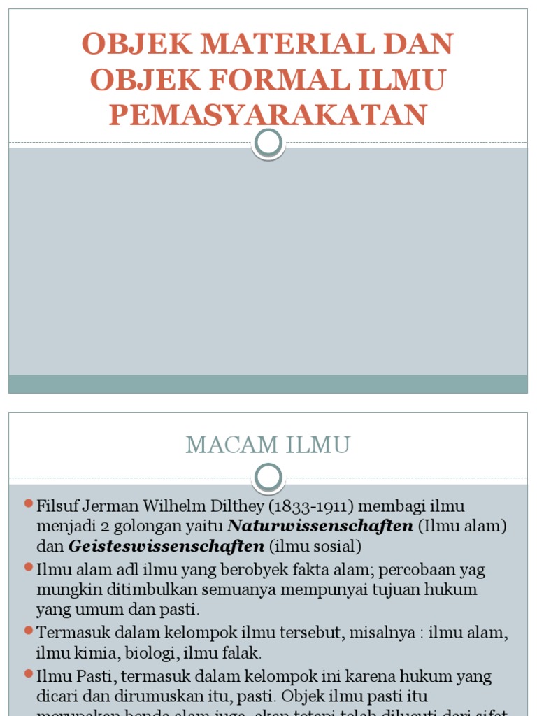 Objek Formal Dan Objek Materiil Ilmu Pemasyarakatan | PDF