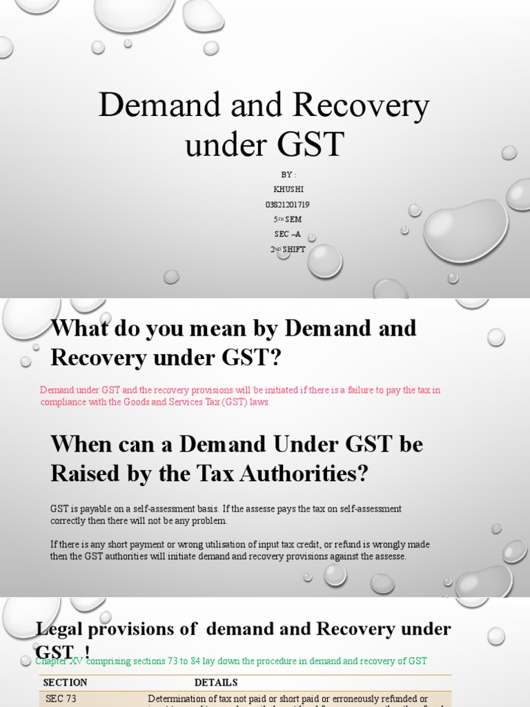 Demand and Recovery Under GST PRESENTATION | PDF | Taxes | Value Added Tax