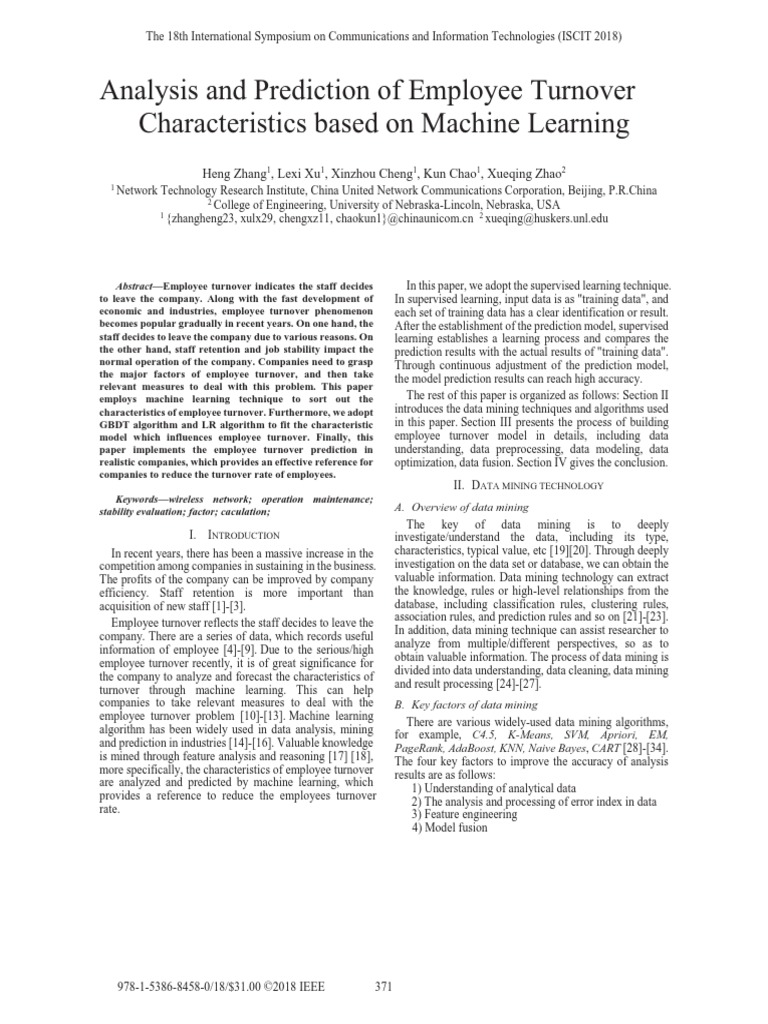 Analysis and Prediction of Employee Turnover Characteristics Based On ...