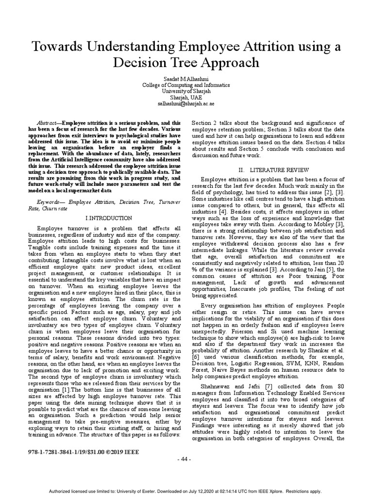 Towards Understanding Employee Attrition Using Decision Tree | PDF ...