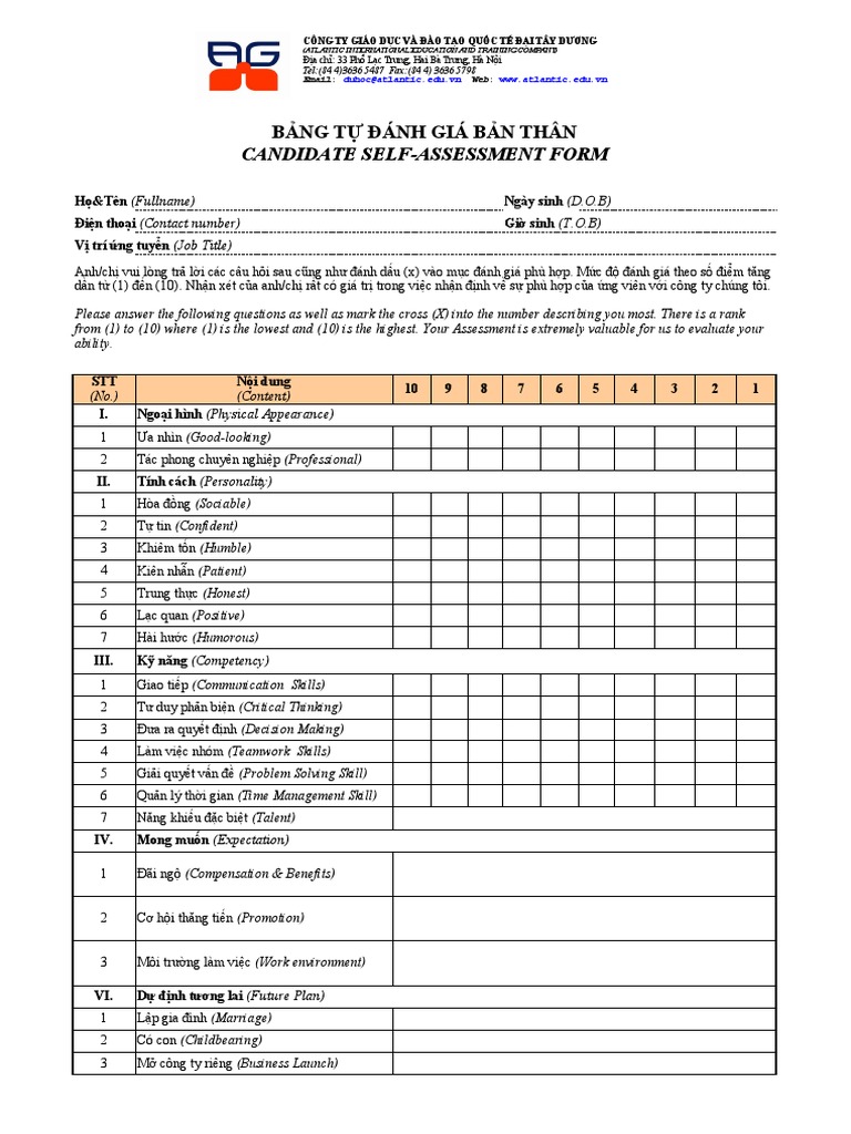 ATL - Self-Assessment Form | PDF