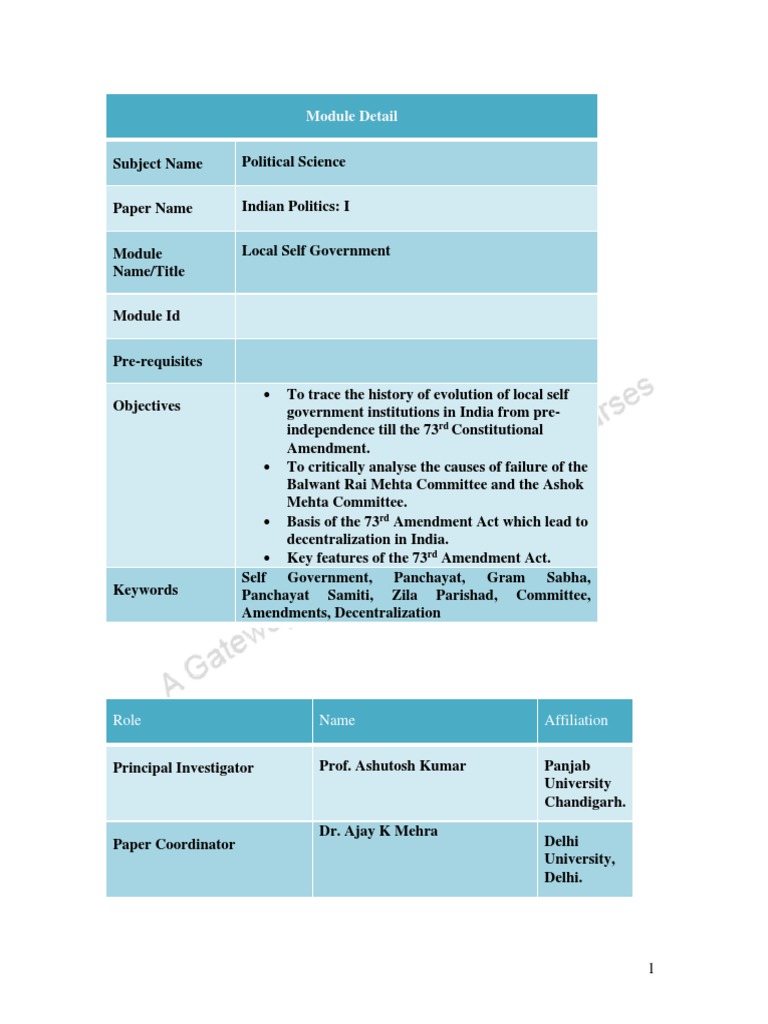 Evolution of Local Self-Government in India | PDF | Government ...