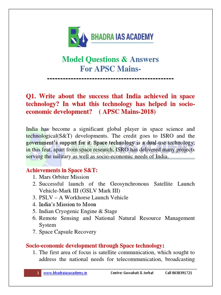 Model Questions &: Answers For APSC Mains | PDF | Outer Space | Spaceflight