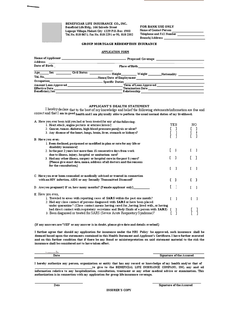 Beneficial Life Insurance Form | PDF | Hiv/Aids | Insurance