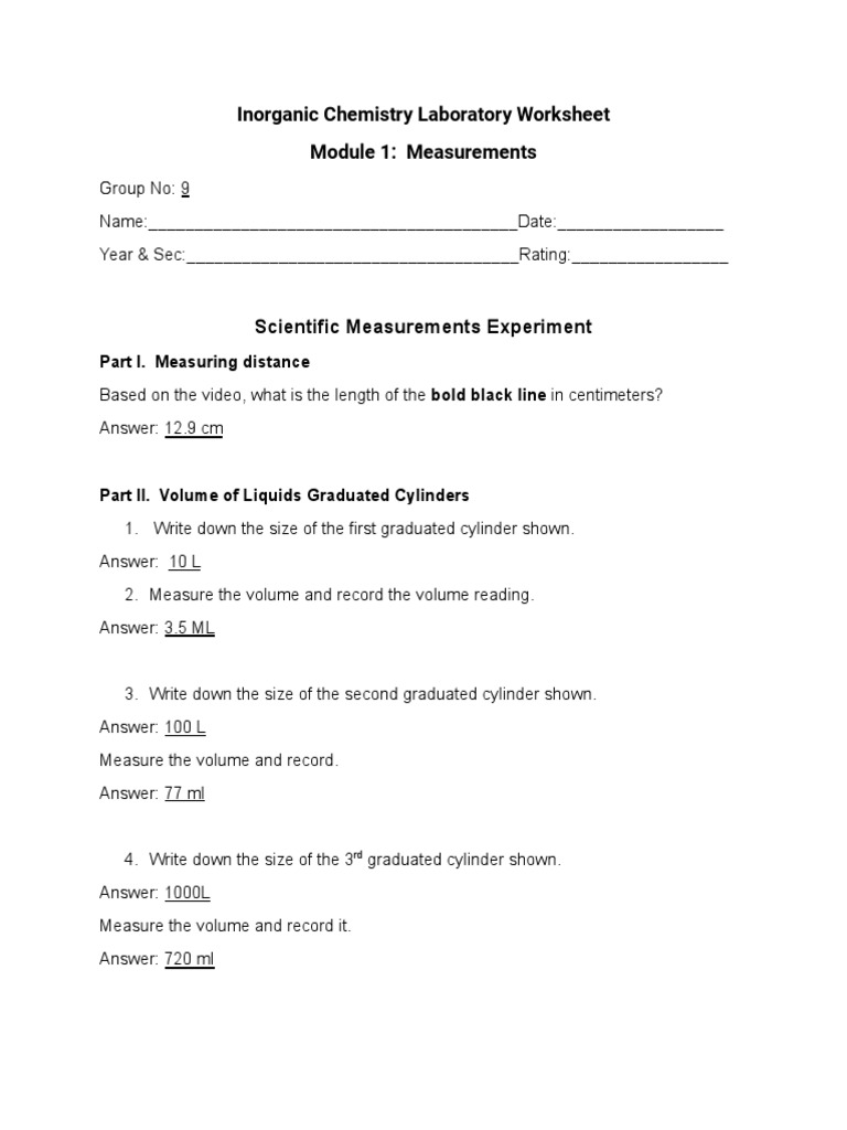 M1 Measurement Worksheet | PDF | Volume | Density