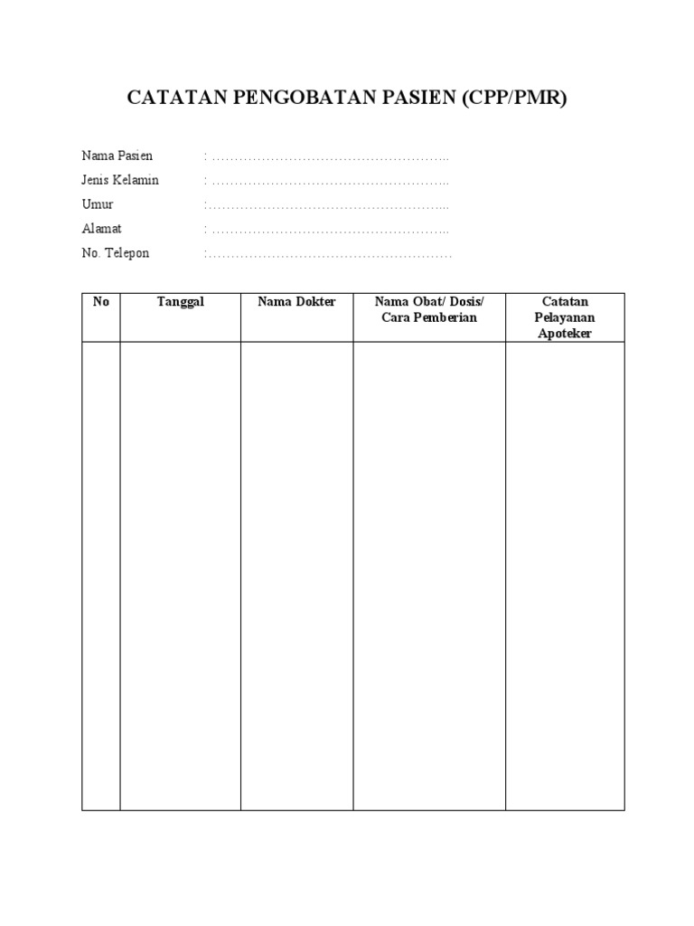 Format Catatan Pengobatan Pasien | PDF