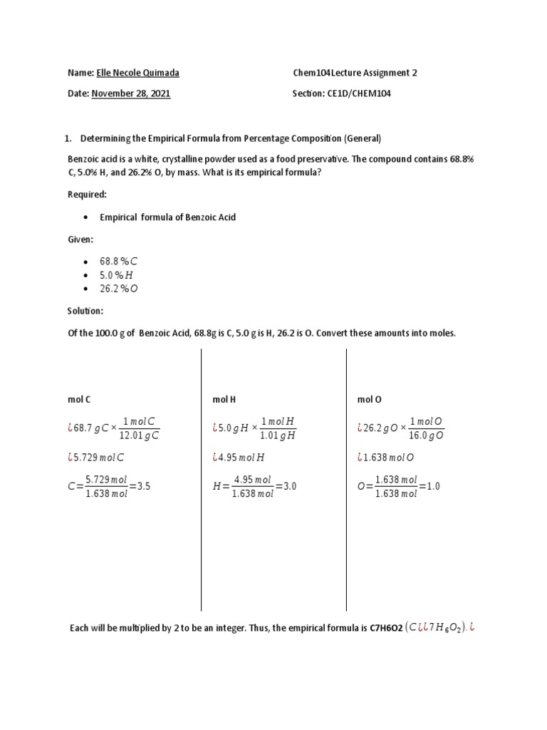 Chemlec Assignment 3. | PDF | Mole (Unit) | Sodium