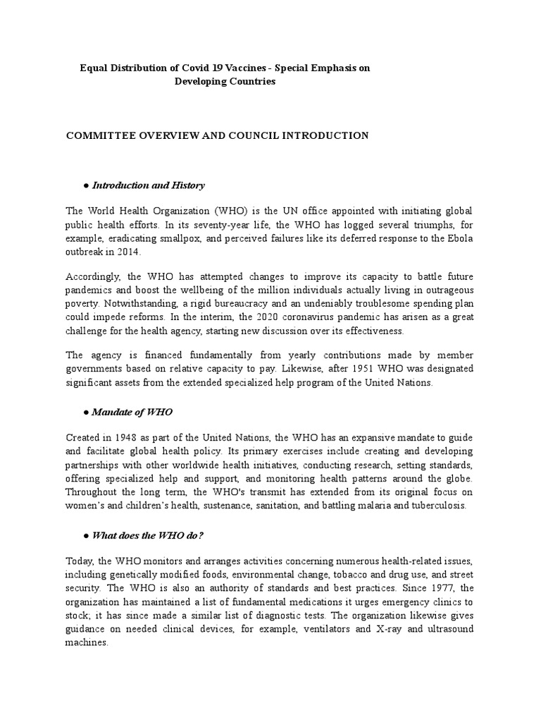 Study Guide - Who - Mun Simulation 1.0 | PDF | World Health ...