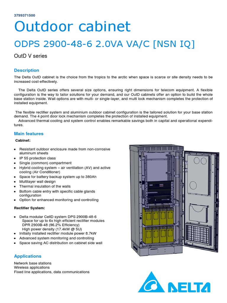 Outdoor Cabinet: ODPS 2900-48-6 2.0VA VA/C (NSN IQ) | PDF | Door | Rectifier