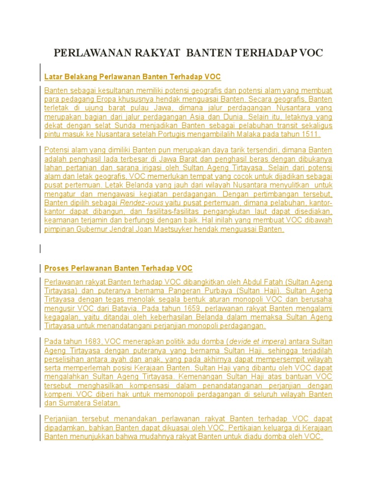 Perlawanan Rakyat Banten Terhadap Voc | PDF