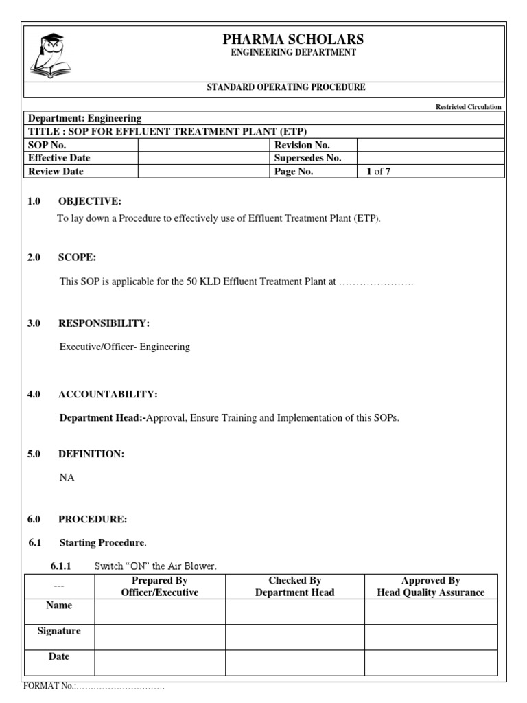 SOP for-ETP-Plant | PDF | Sewage Treatment | Water