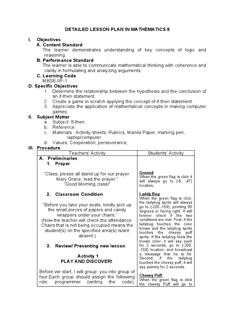 Detailed Lesson Plan in Mathematics 8 | PDF | Lesson Plan | Teachers