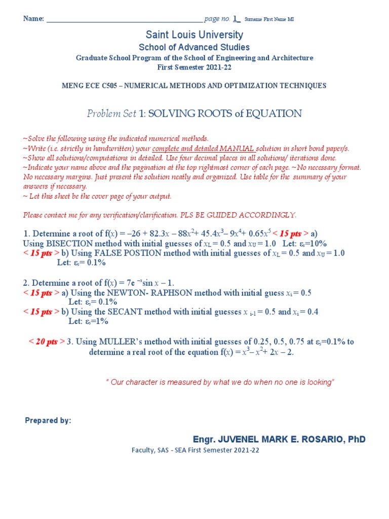 NumMeth - ProbSet1 - 1st Sem 2021-22 | PDF | Numerical Analysis | Computer Programming