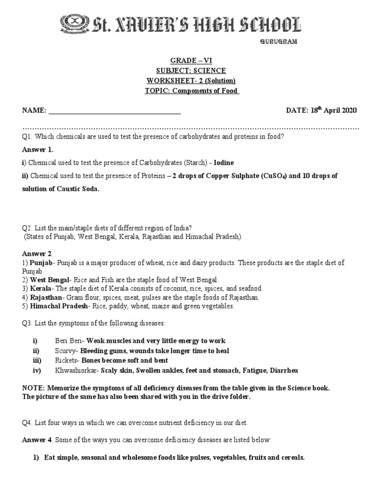 Worksheet 1 | PDF | Foods | Staple Foods