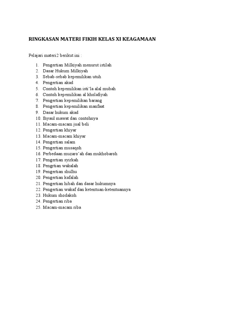 Ringkasan Materi Fikih Kelas Xi Keagamaan | PDF